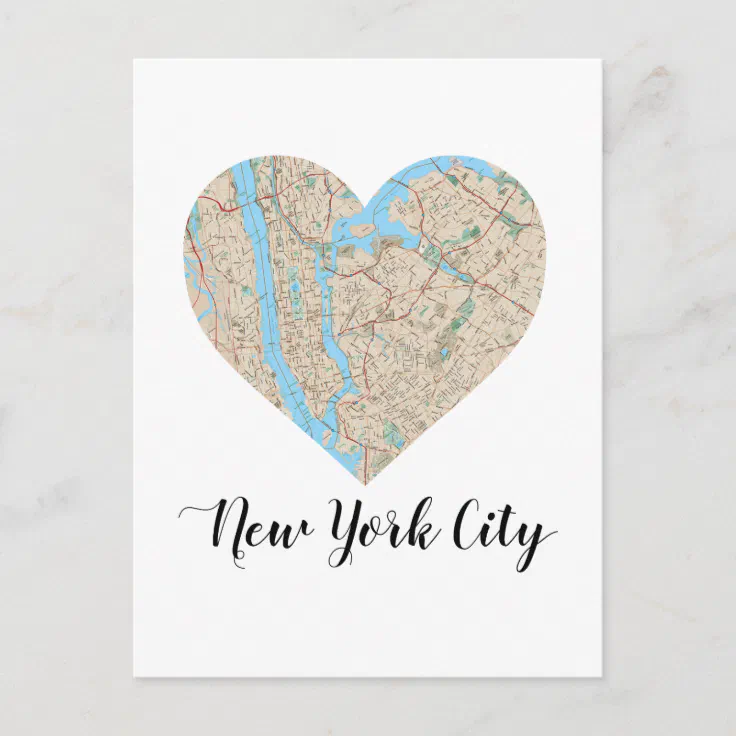 New York City Heart Map Postcard | Zazzle