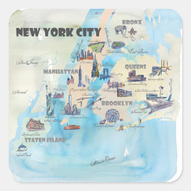 New York City Manhattan Vintage Travelposter Map Square Sticker | Zazzle