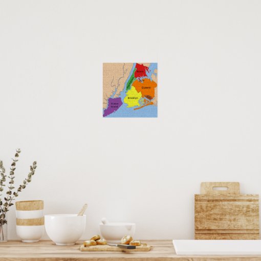 New York City Map Boroughs Labels Poster | Zazzle