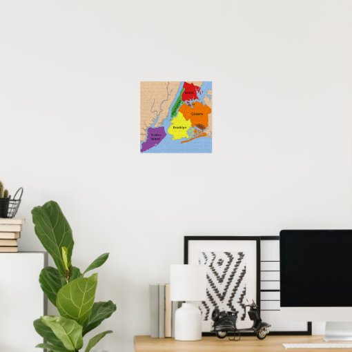 New York City Map Boroughs Labels Poster | Zazzle
