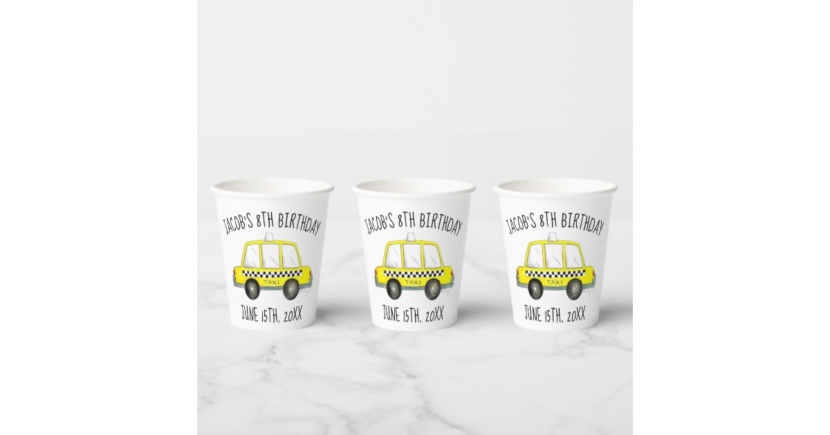 New York City NYC Yellow Taxi Cab Birthday Party Paper Cups | Zazzle