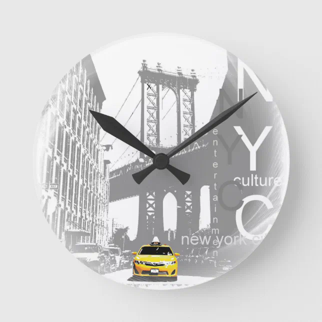 New York City Nyc Yellow Taxi Pop Art Round Clock | Zazzle