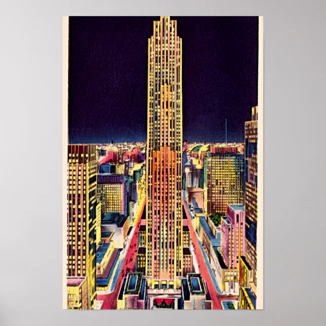 New York City Rockefeller Center at Night 1940 Poster | Zazzle