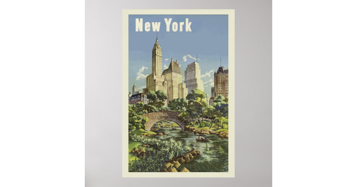 New York City Skyline Central Park Vintage Poster | Zazzle