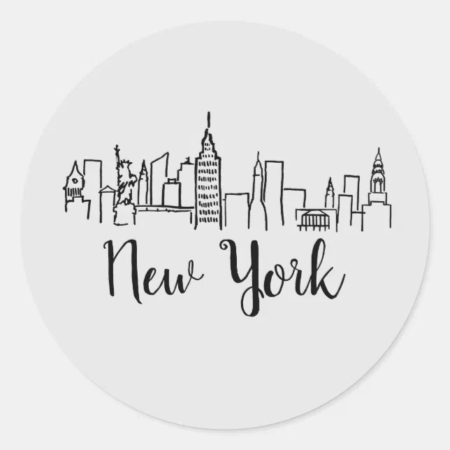 New York City Skyline Illustration Classic Round Sticker | Zazzle