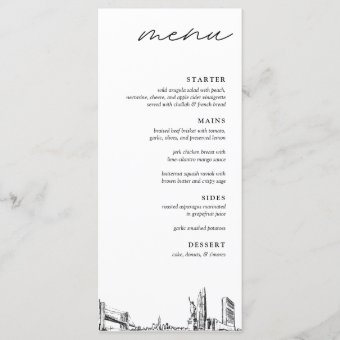 New York City Skyline Modern Wedding Dinner Menu | Zazzle