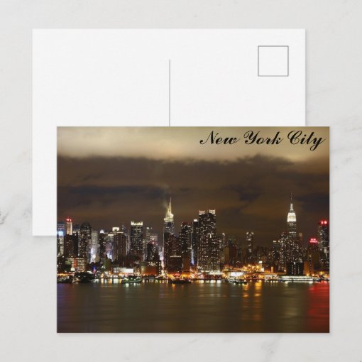 New York City Skyline Night Panoramic Photo Postcard | Zazzle