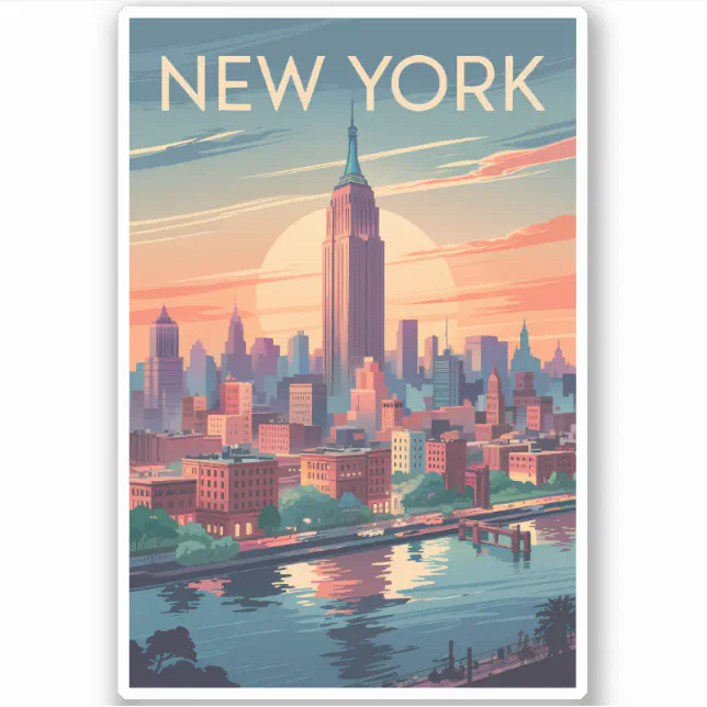 New York City Skyline Travel Art Vintage Sticker | Zazzle