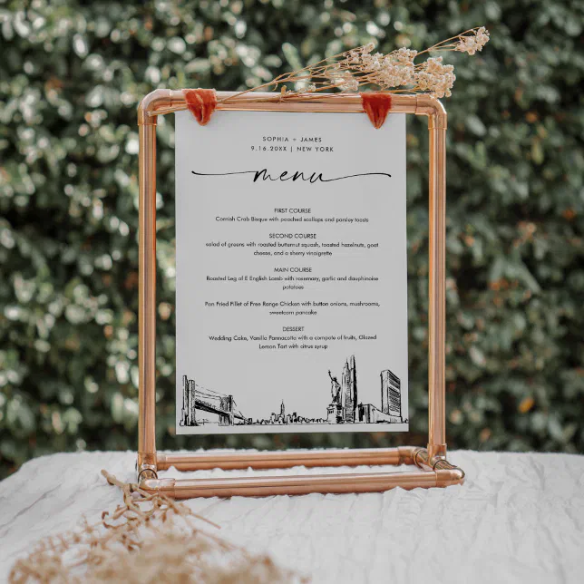 New York City Skyline Wedding Dinner Menu Card 5x7 | Zazzle