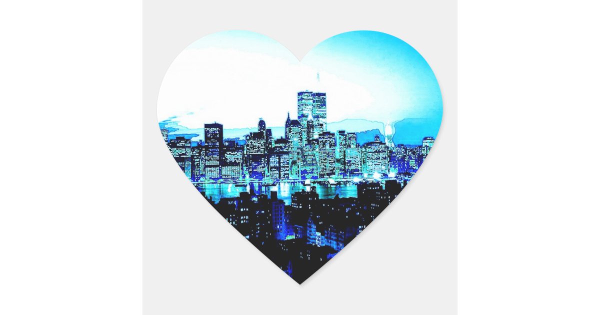 New York City Skyscrapers at Night Heart Sticker | Zazzle
