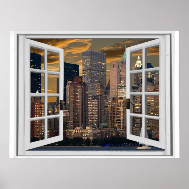 New York City View Fake Window Poster | Zazzle