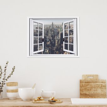 New York City View Faux Window Poster | Zazzle