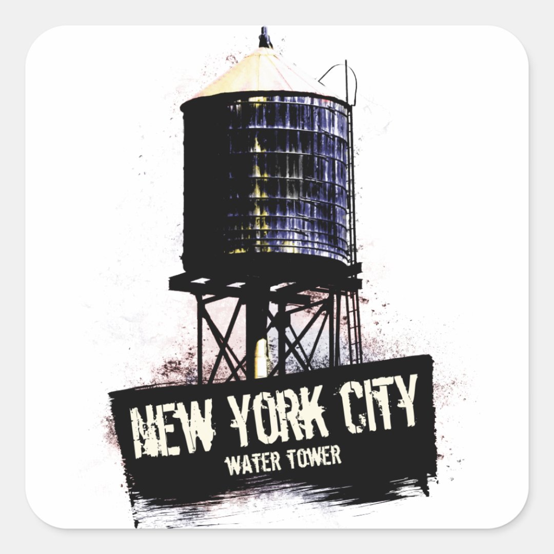 New York City Water Tower Square Sticker | Zazzle