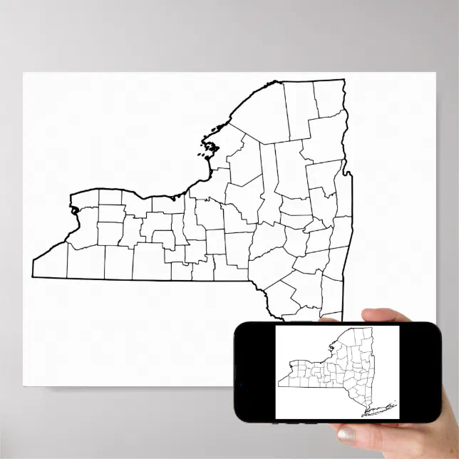 New York Counties Blank Outline Map Poster | Zazzle