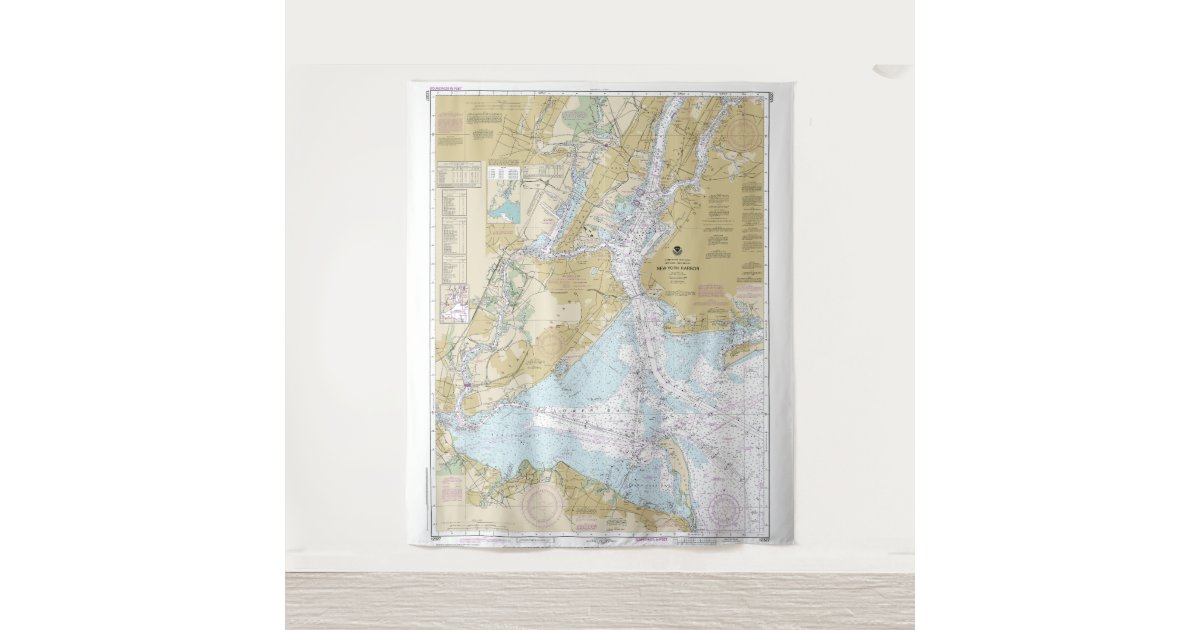 New York Harbor Nautical Chart 12327 Tapestry | Zazzle