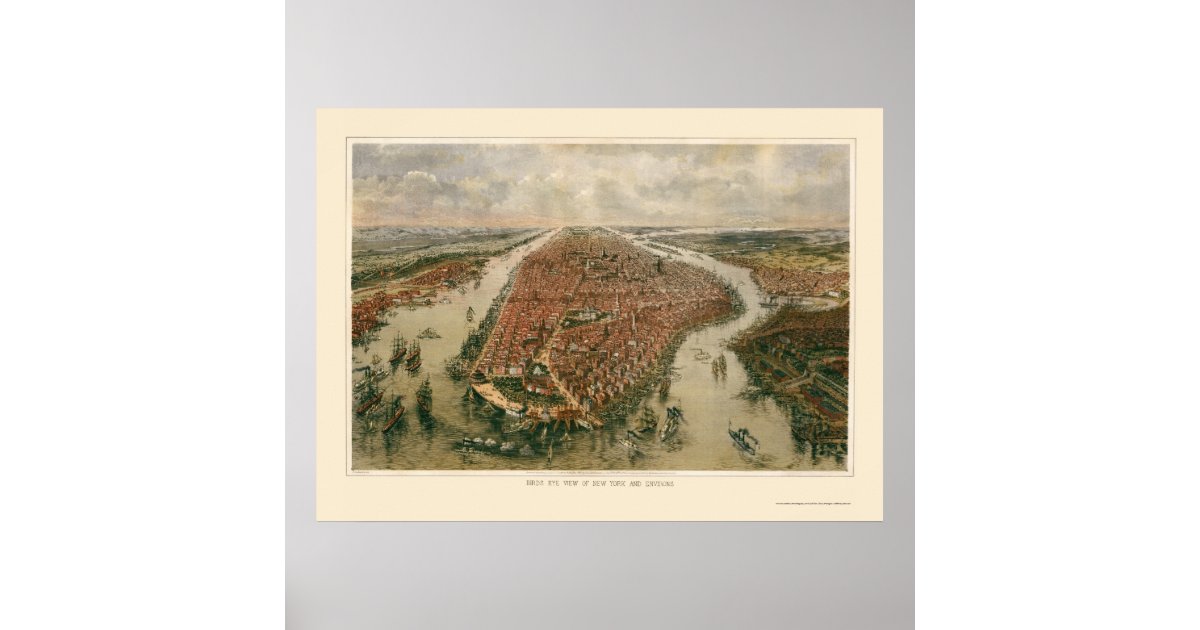 New York, NY Panoramic Map - 1865 Poster | Zazzle
