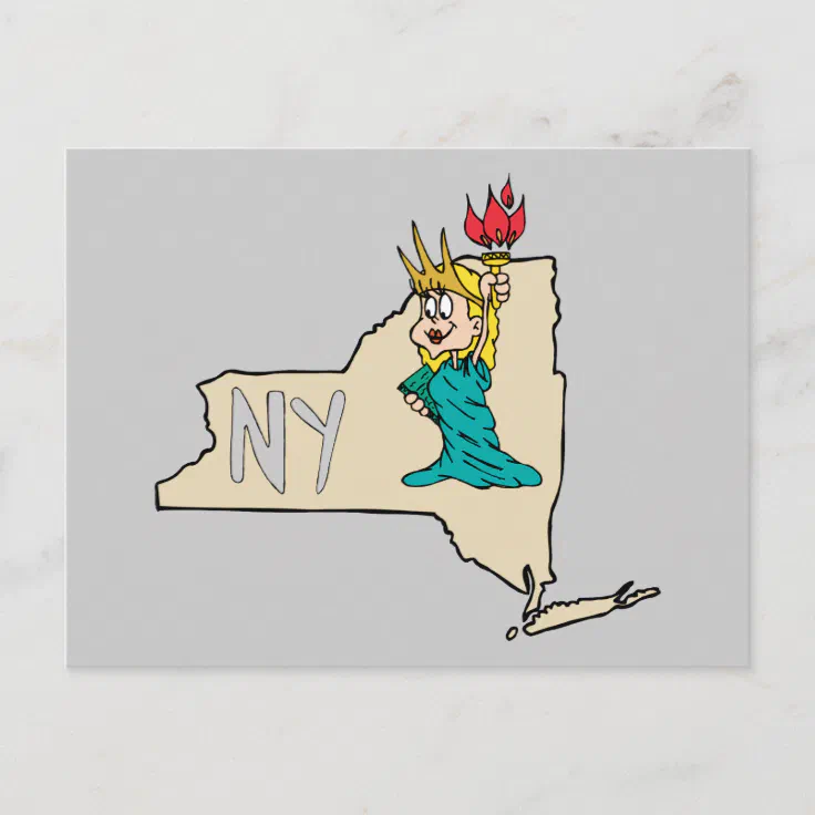 New York NY State Cartoon Map Statue Of Liberty Postcard | Zazzle