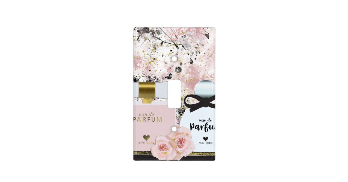 New York Perfume Bottles Gold & Blush Pink Roses Light Switch Cover ...