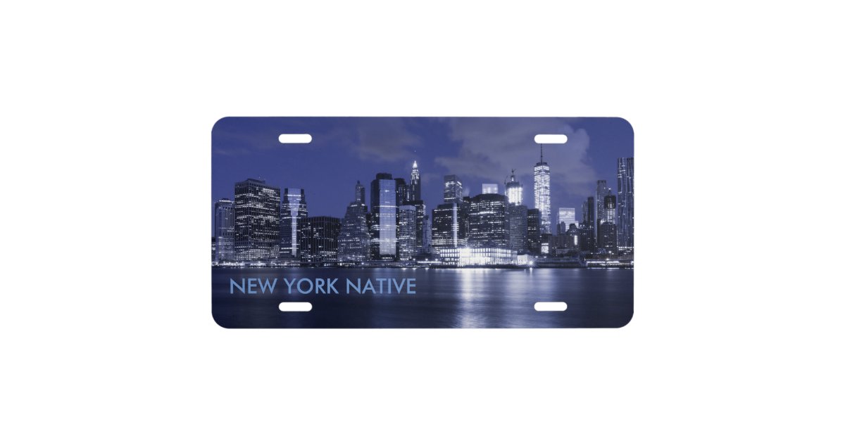 New York Skyline Bathed in Blue License Plate | Zazzle