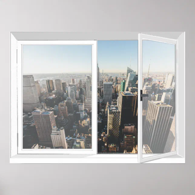 New York Skyline City View Fake Window Poster | Zazzle