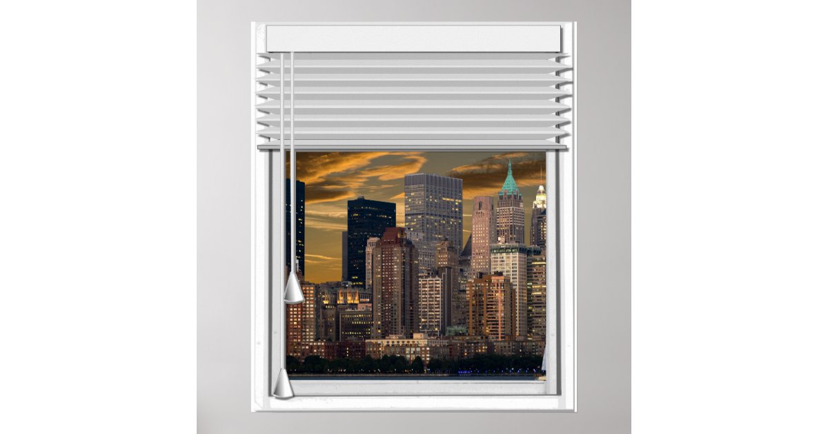 New York Skyline Faux Window View With Blinds Poster | Zazzle