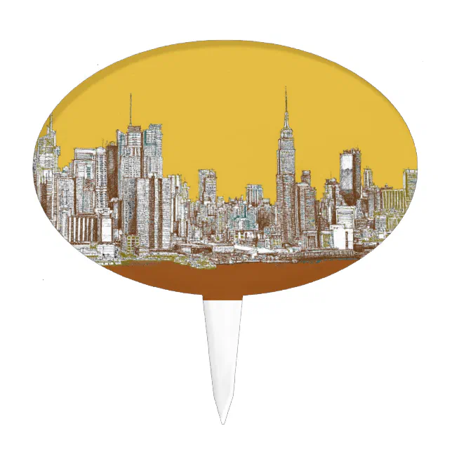 New York skyline in yellow Cake Topper | Zazzle