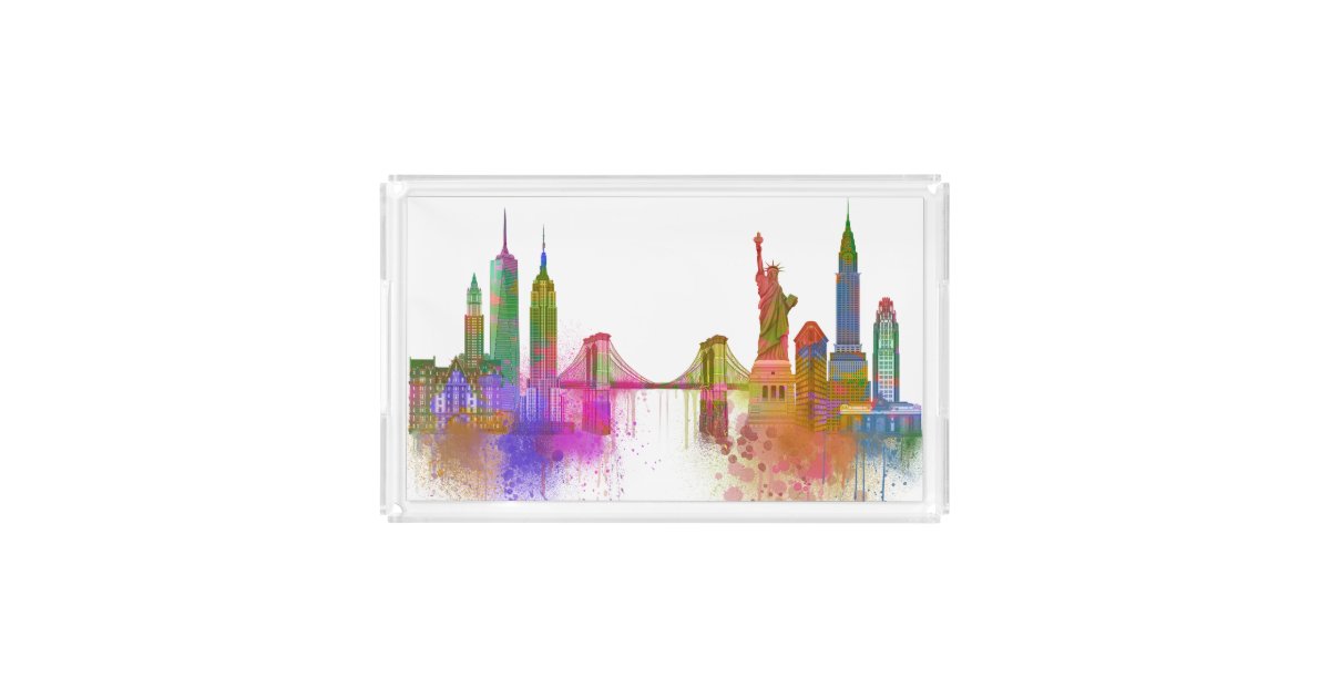 New York Skyline - Rainbow Acrylic Tray | Zazzle