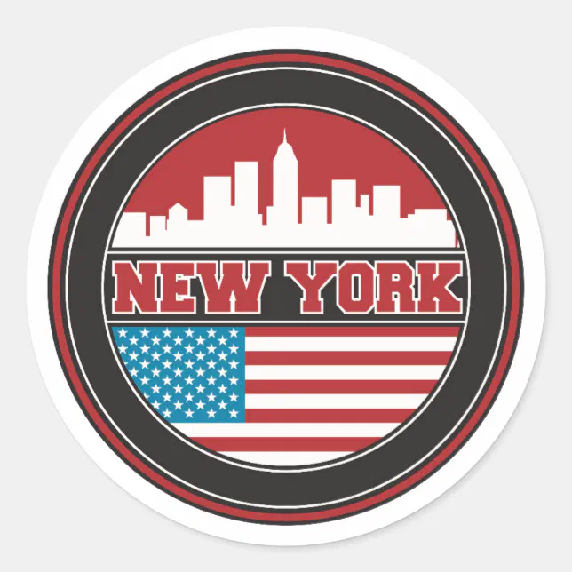 New York Skyline | United States Flag Classic Round Sticker | Zazzle