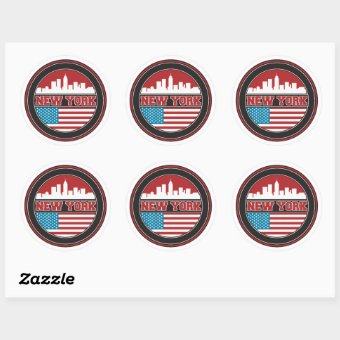 New York Skyline | United States Flag Classic Round Sticker | Zazzle
