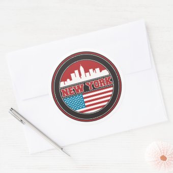 New York Skyline | United States Flag Classic Round Sticker | Zazzle