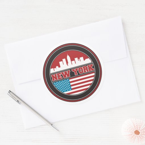 New York Skyline | United States Flag Classic Round Sticker | Zazzle