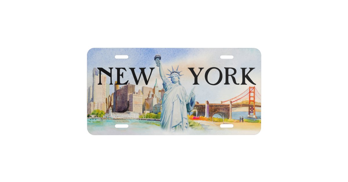 New York Statue of Liberty with City Scape License Plate | Zazzle