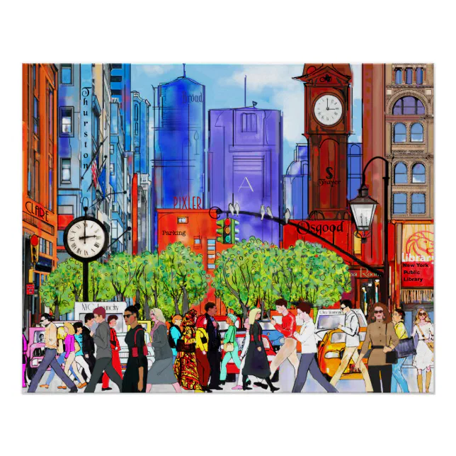 New York Street Scene Art People Crossing Street Poster | Zazzle