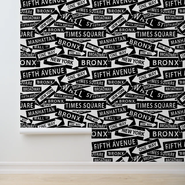 New York Street Signs Black and White Pattern Wallpaper | Zazzle