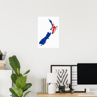 new zealand country flag map shape symbol poster | Zazzle