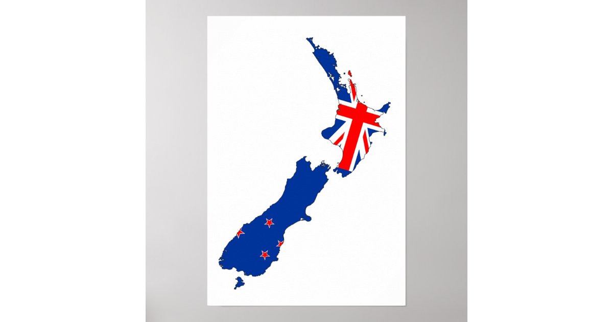 new zealand country flag map shape symbol poster | Zazzle