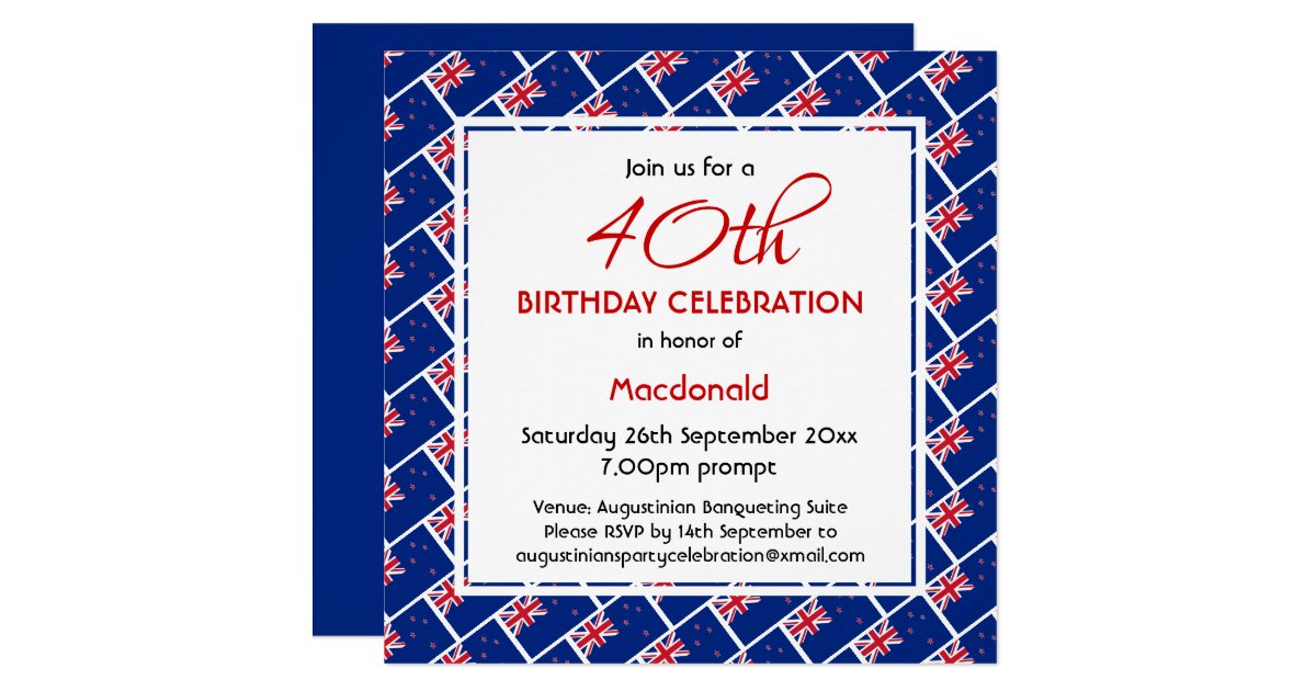 NEW ZEALAND FLAG Custom Birthday Celebration Invitation | Zazzle.com