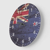 New Zealand Flag on Old Wood Grain Large Clock | Zazzle