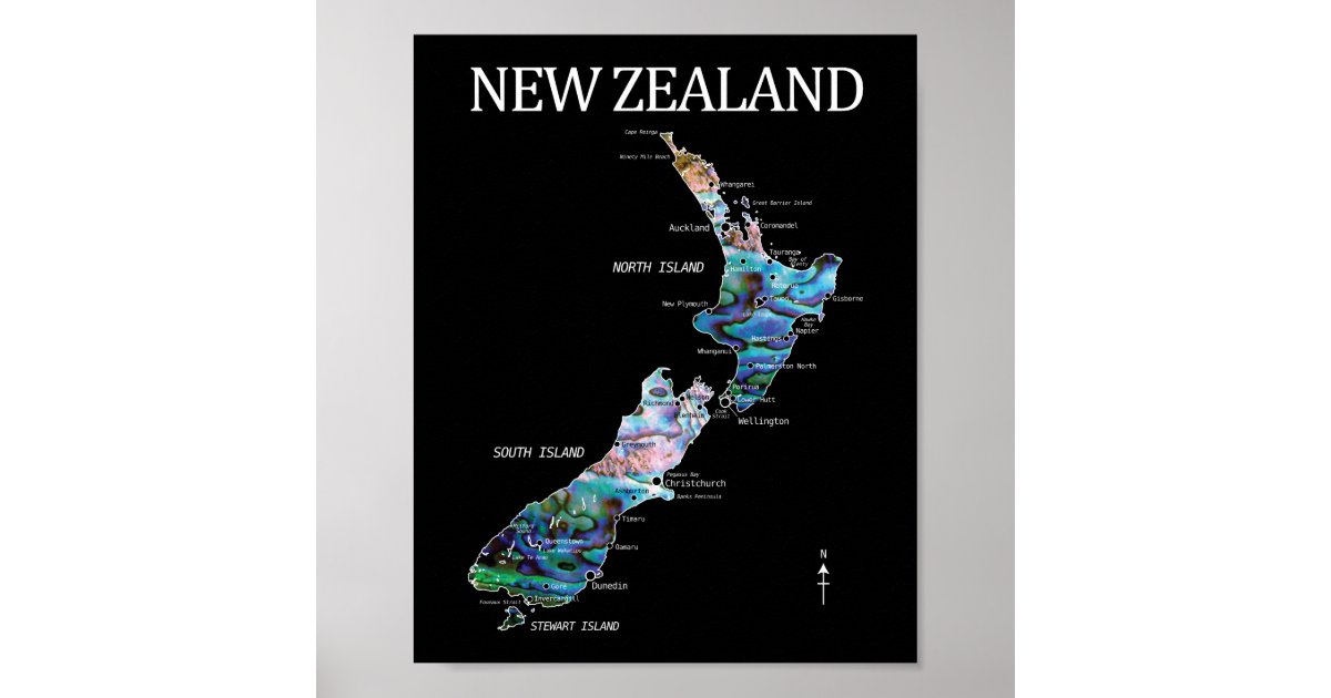NEW ZEALAND MAP DETAILED PAUA POSTER | Zazzle