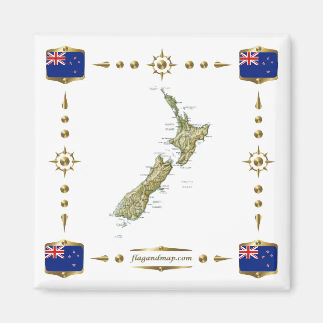 New Zealand Map + Flags Magnet | Zazzle