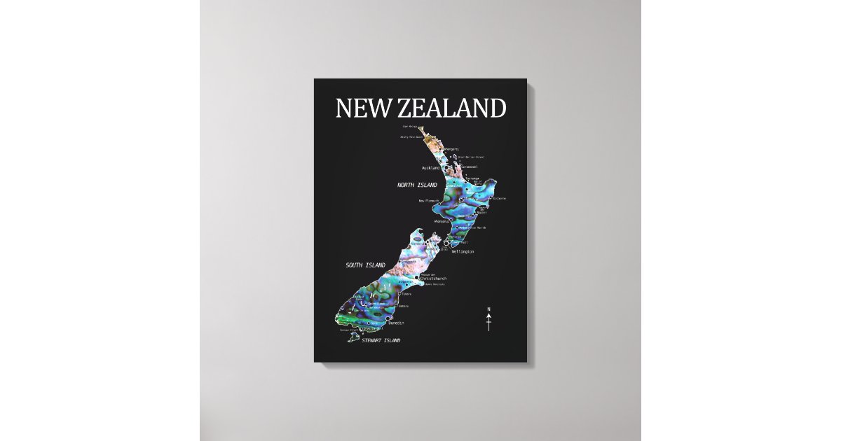 NEW ZEALAND MAP PAUA CANVAS PRINT | Zazzle