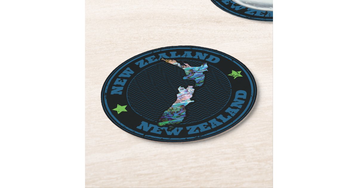 NEW ZEALAND MAP PAUA ROUND PAPER COASTER | Zazzle