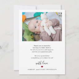Newborn baby 2 photos simple script thank you card | Zazzle