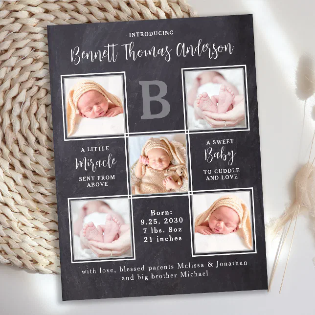 Newborn Baby 5 Photo Collage Birth Announcement Postcard | Zazzle