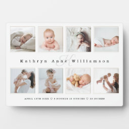Newborn Baby Birth Stats Photo Collage & Monogram Plaque | Zazzle