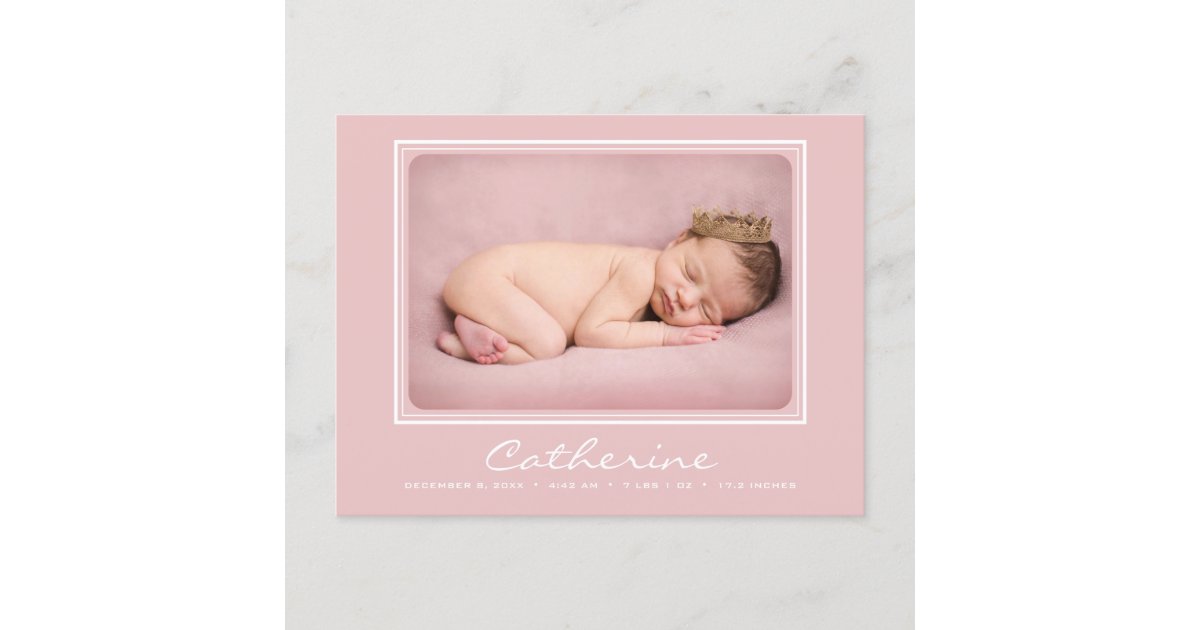Newborn Baby Girl Arrival Birth Announcement Postcard | Zazzle