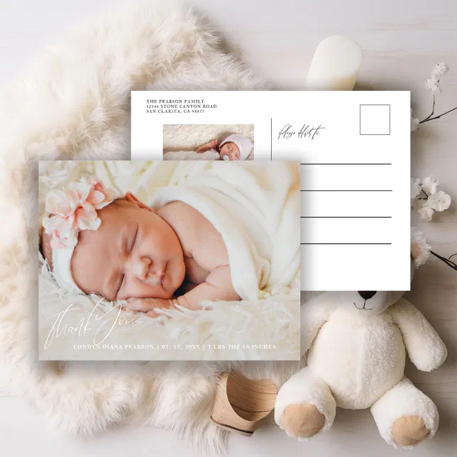 Newborn Baby Thank You Photo Birth Announcement Postcard | Zazzle