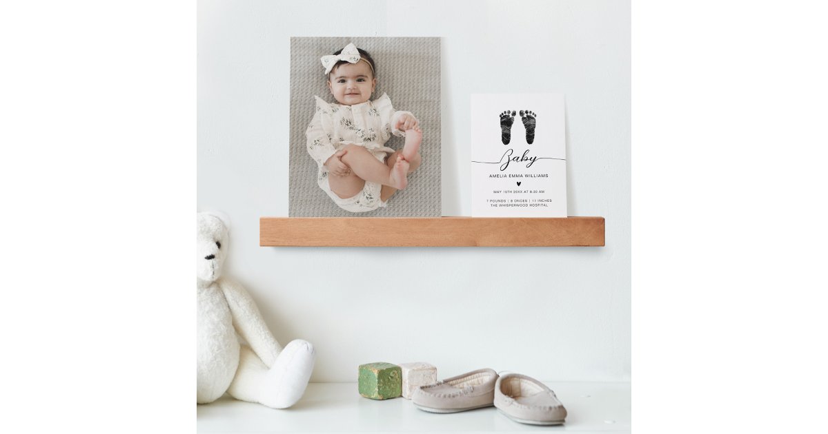 Newborn Custom Baby Footprints Birth Stats & Photo Picture Ledge | Zazzle
