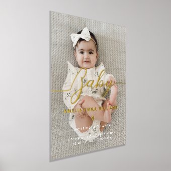 Newborn Custom Photo Baby Script & Birth Stats Foil Prints | Zazzle