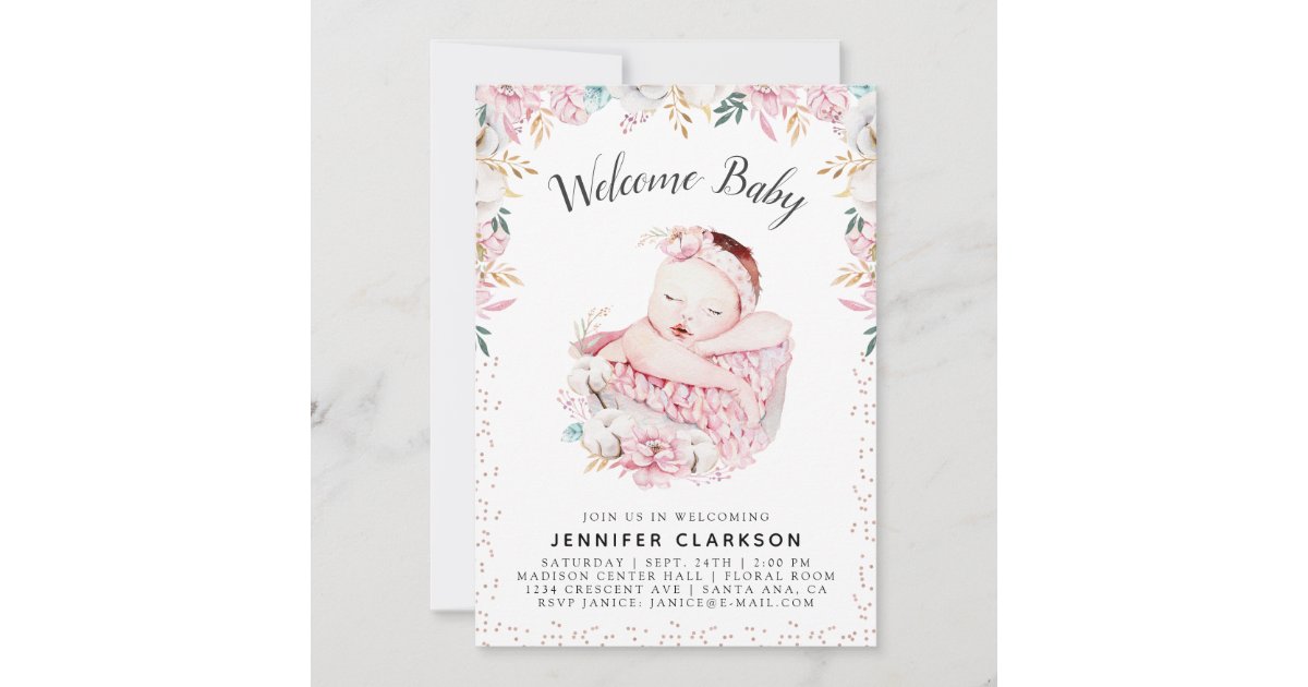 Newborn Floral Welcome Baby Invitation | Zazzle